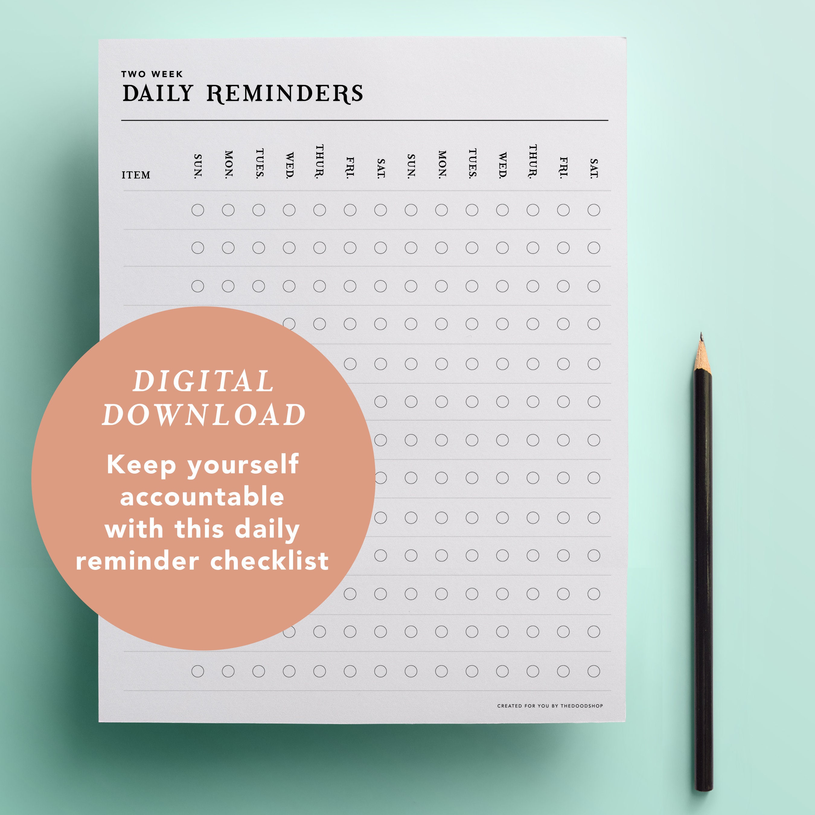 Printable Daily Reminder Checklist Two Weeks | Etsy