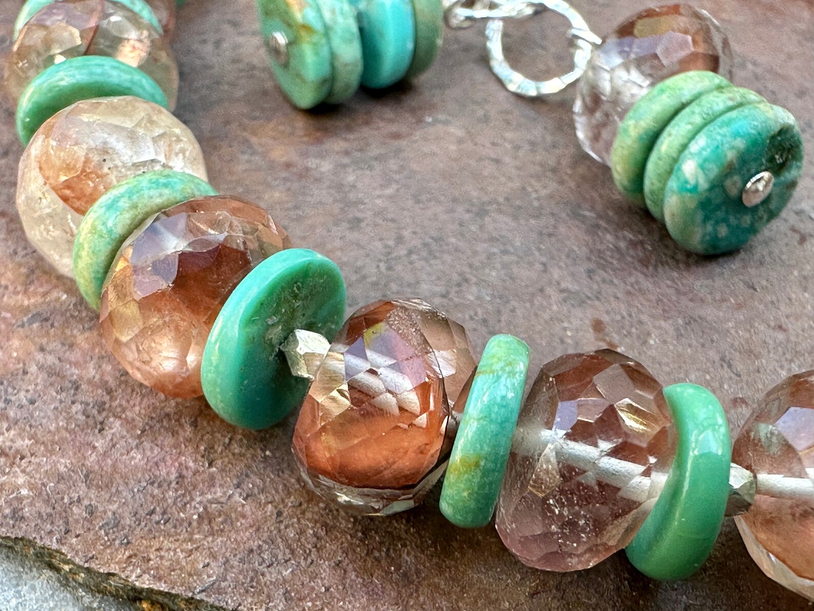 Turquoise and Quartz Bracelet; Coffee Quartz - Etsy