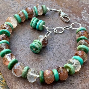 Turquoise and Quartz Bracelet; Coffee Quartz - Etsy