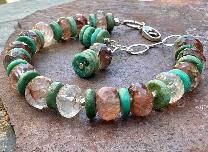 Turquoise and Quartz Bracelet; Coffee Quartz - Etsy
