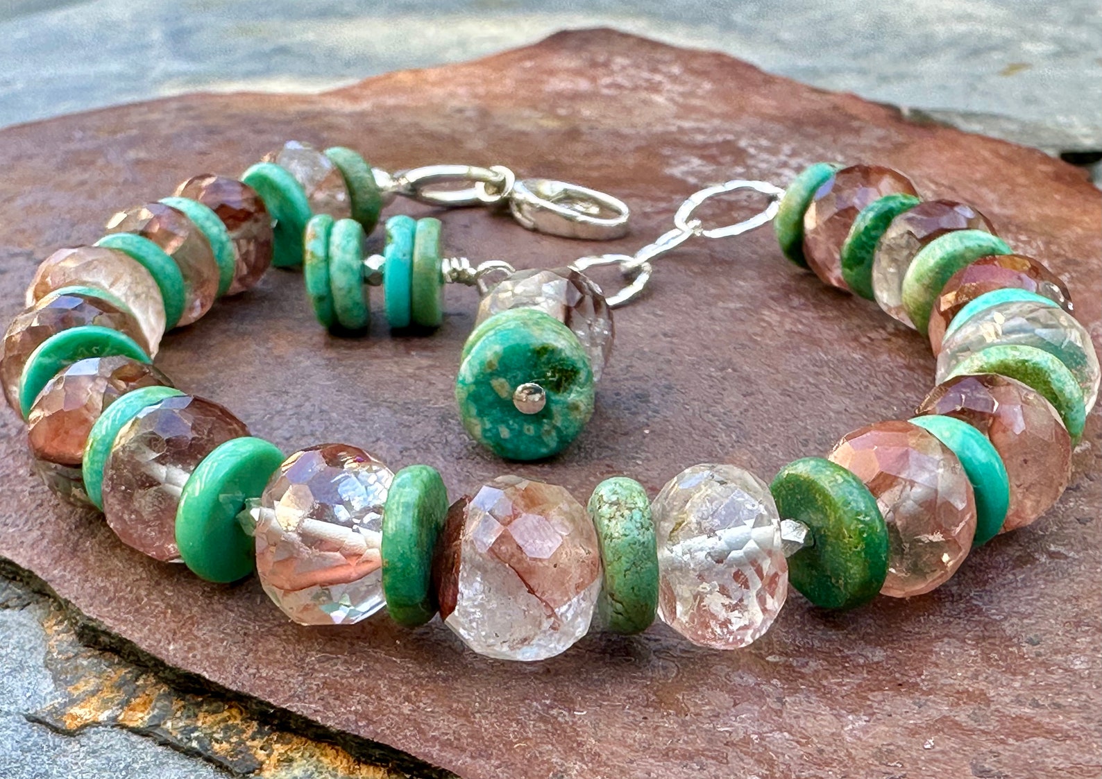 Turquoise and Quartz Bracelet; Coffee Quartz - Etsy
