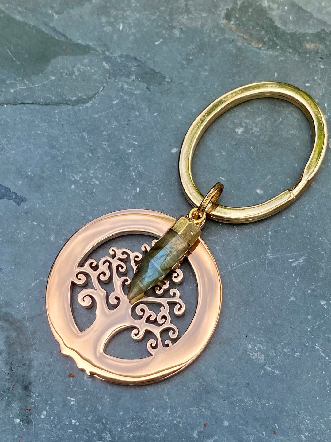 Tree of Life Keychain Rose Gold Tree Key Chain Labradorite - Etsy