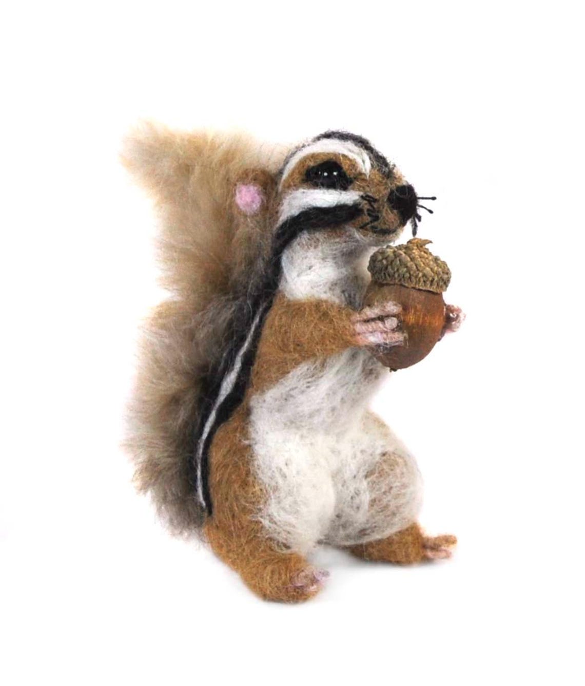 Needle Felted Chipmunk: Real Alpaca Fiber & Fur Tail Figurine Miniature ...
