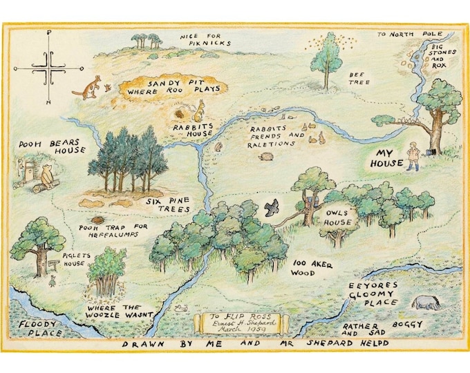 Winnie the Pooh Map, 100 Acre Wood Printable Map, Winnie Pooh Baby ...