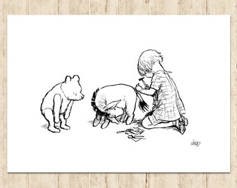 Winnie the Pooh and Christopher Robin Poster Classic Vintage Printable ...