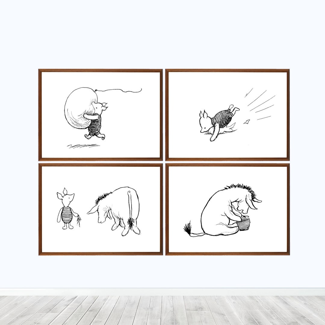 Set of 4 Winnie the Pooh Poster Classic Vintage Printable Nursery Print ...