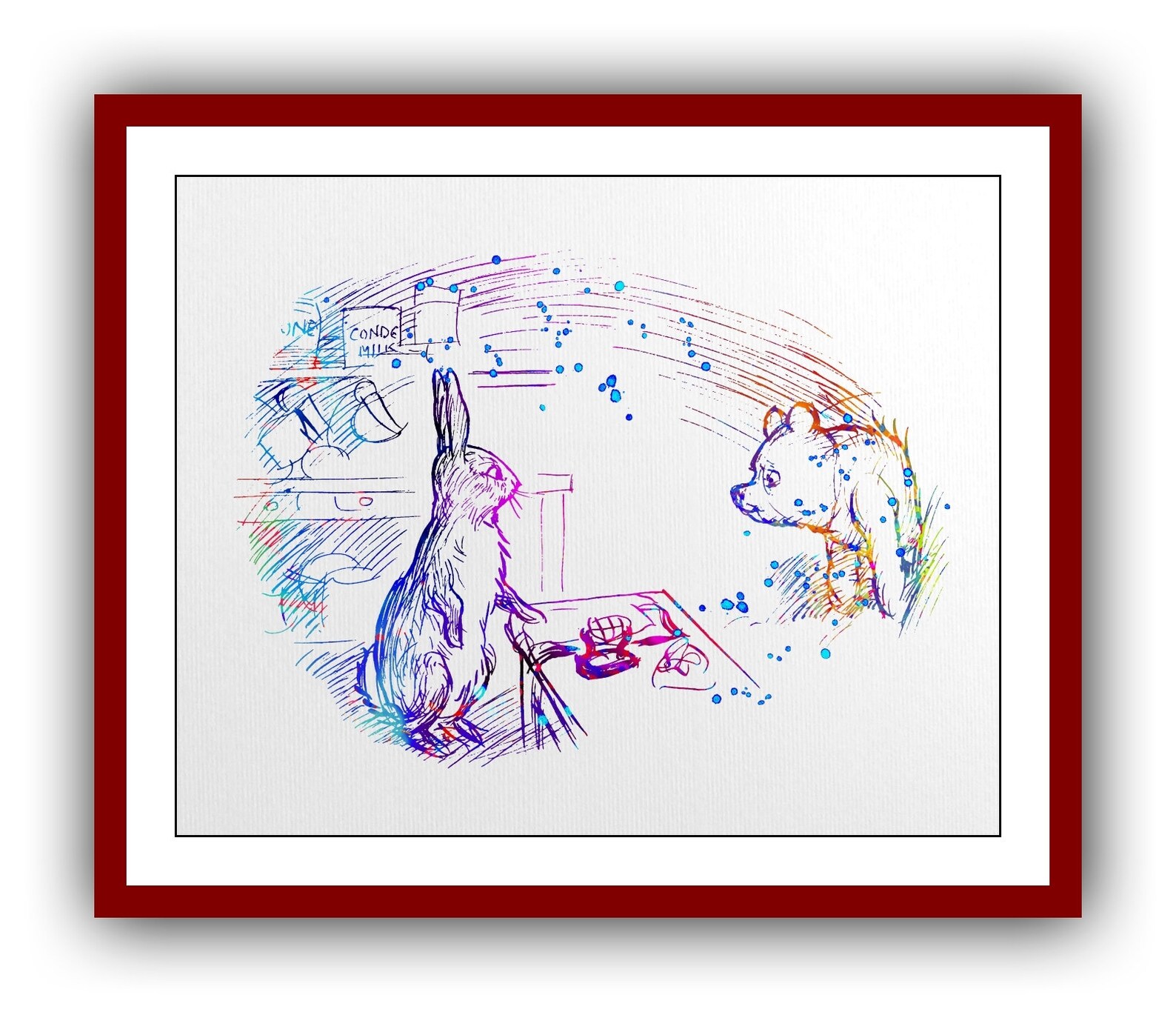 Winnie the Pooh and Rabbit Print Watercolor Vintage Classic | Etsy