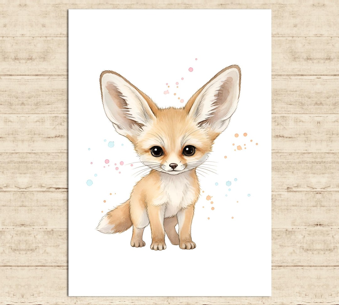 Baby Fennec Fox Poster Watercolor Print Nursery Kids Room Wall Art ...