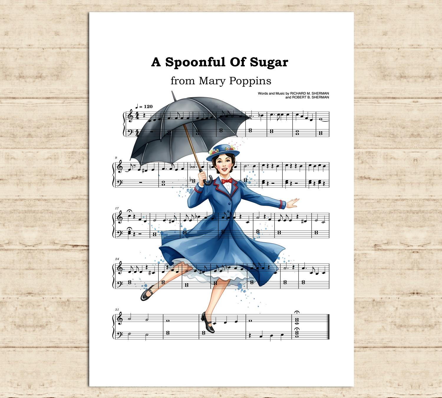 Mary Poppins Musical Poster A Spoonful of Sugar Music Sheet Art Print ...