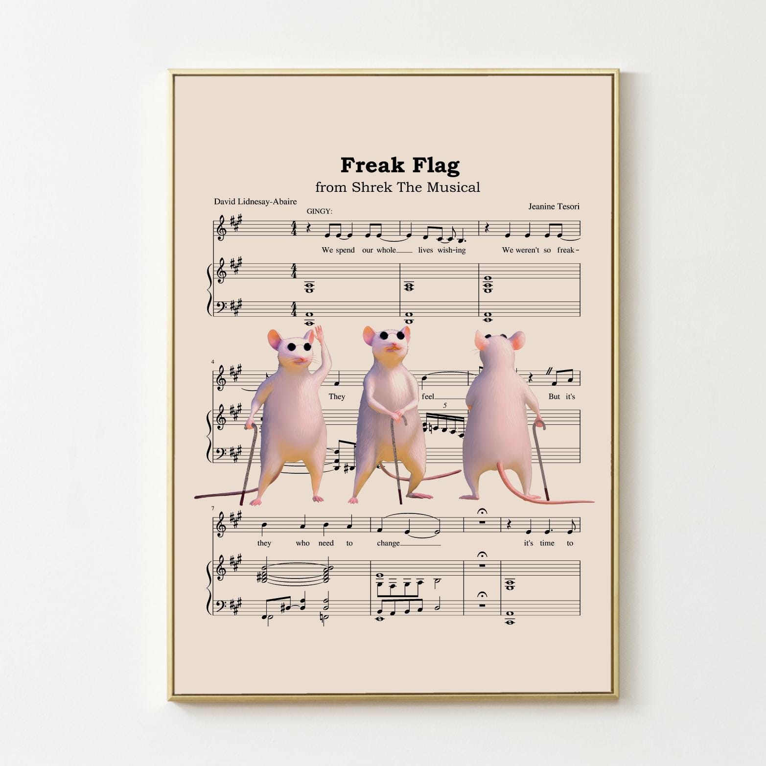 Three Blind Mice Shrek Poster Musical Print Freak Flag Music Sheet Art ...