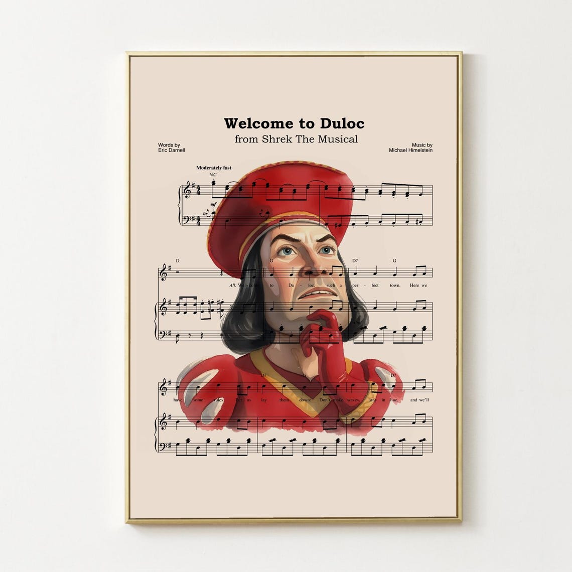 Shrek Poster Lord Farquaad Musical Print Welcome to Duloc Music Sheet ...
