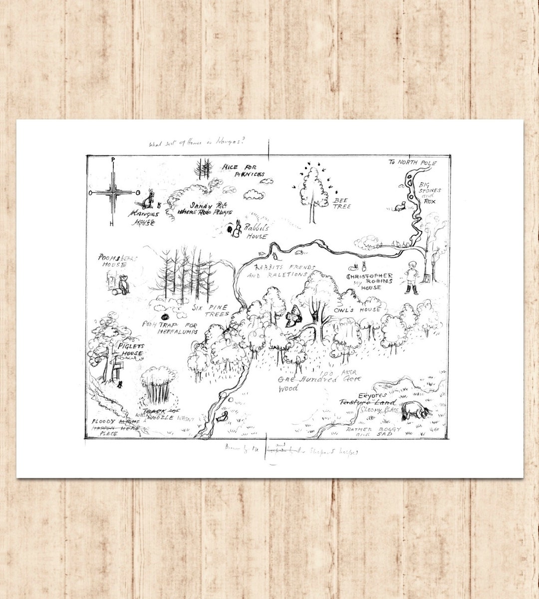 Map Hundred Acre Pencil Drawing Winnie the Pooh 100 Acre Wood Hundred ...