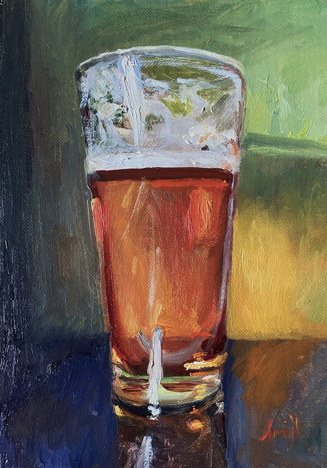 Glass Pint of IPA Beer Original Art Oil Painting. Still Life Artwork ...