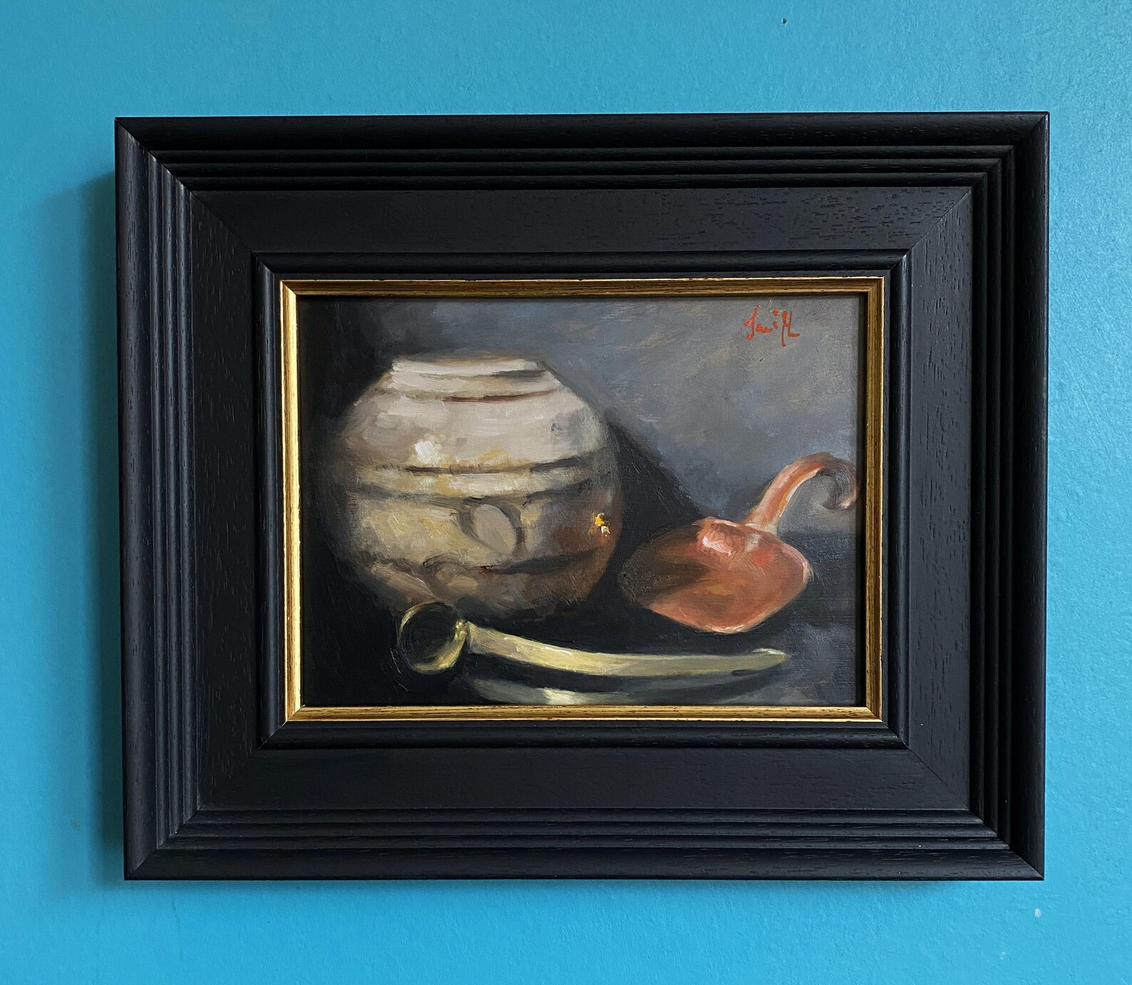 Original Oil Painting Still Life Brass & Copper Kitchenware, With ...
