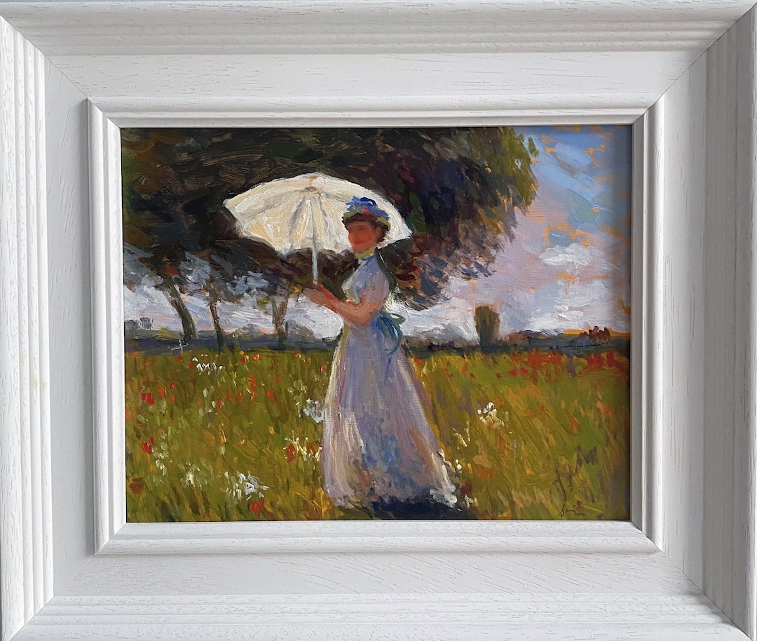 Original Landscape Oil Painting Woman With Summer Parasol ...