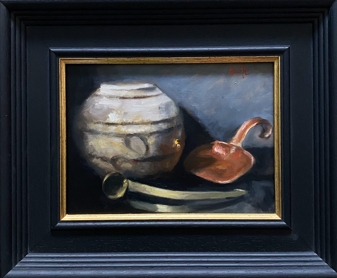 Original Oil Painting Still Life Brass & Copper Kitchenware, With ...