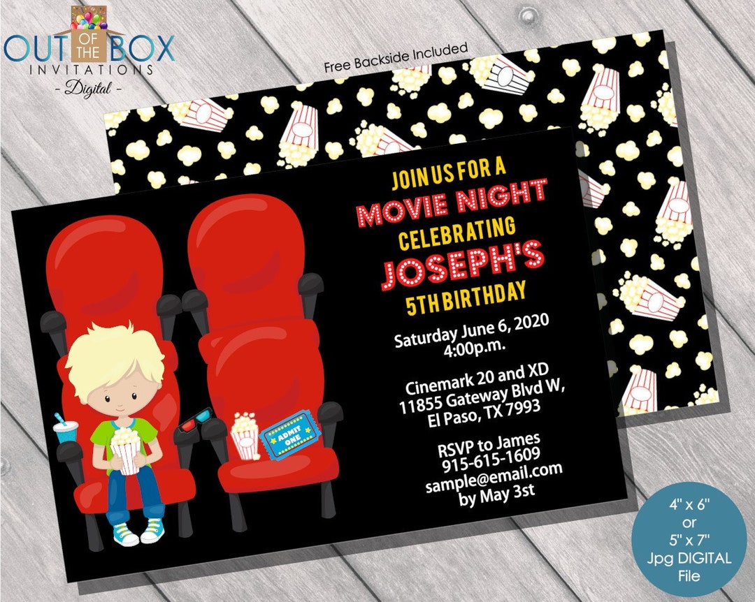 Movie Party Invite Movie Birthday Invite Movie Night Movie - Etsy