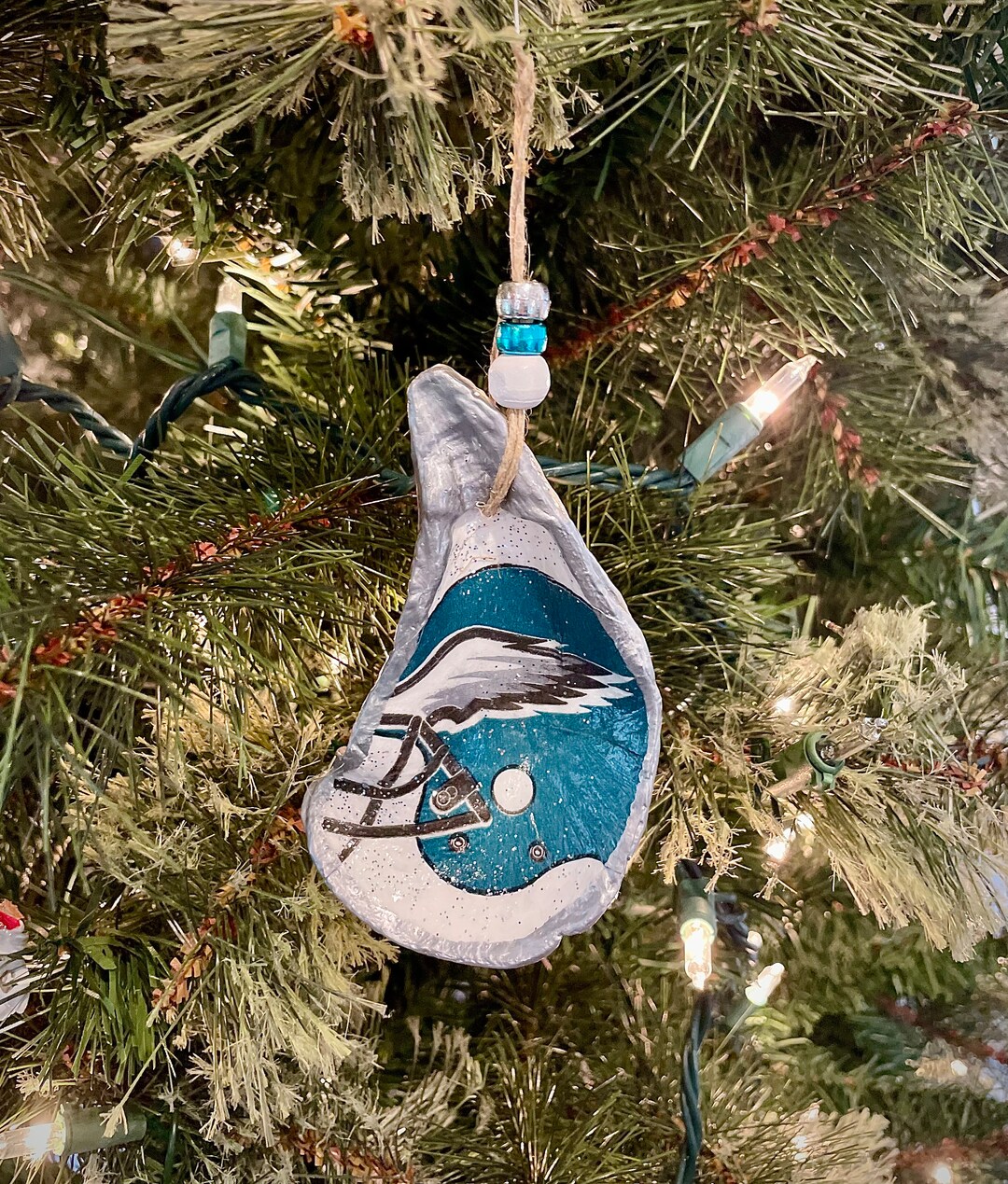 NFL Themed Oyster Shell Ornament, Shell Ornament, Beach Art, Gift ...