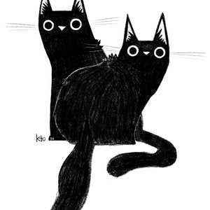 Black Cat 13 DOUBLE Collage Print - Black Cat October Cat Illustration ...