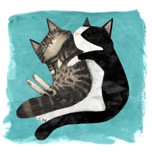 Snuggles Spoon Cat Art Print - Hugs - Cat Illustration - Cute Cat Art ...