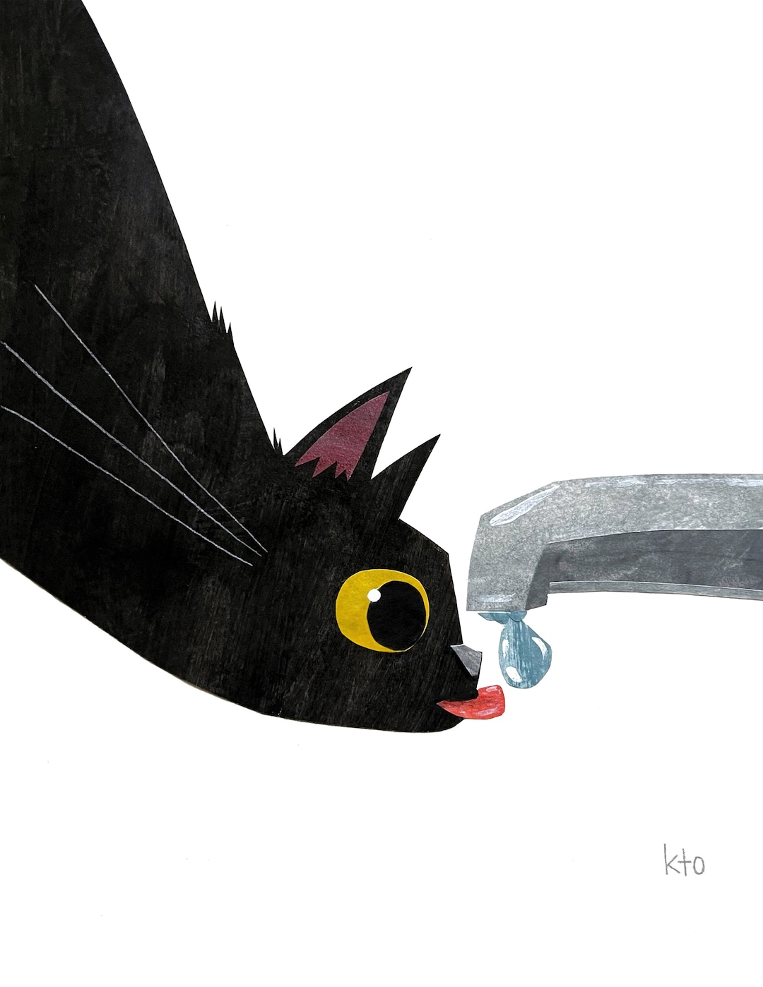 Black Cat 21 DRIP Collage Print - Black Cat October Cat Illustration ...