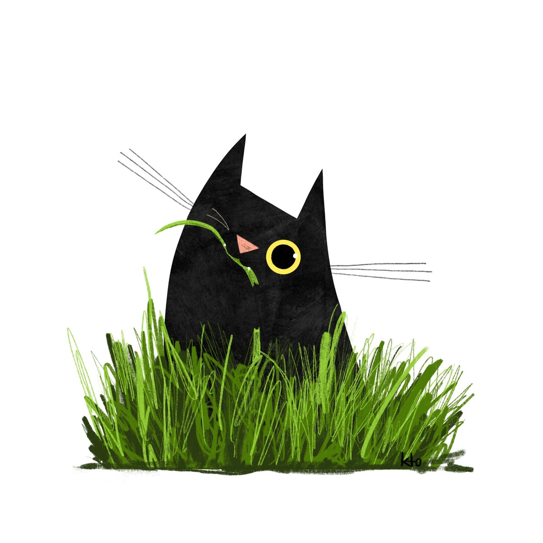 12x12 Cat Grass Art Print - Illustration - Cat Lover Gift - Etsy