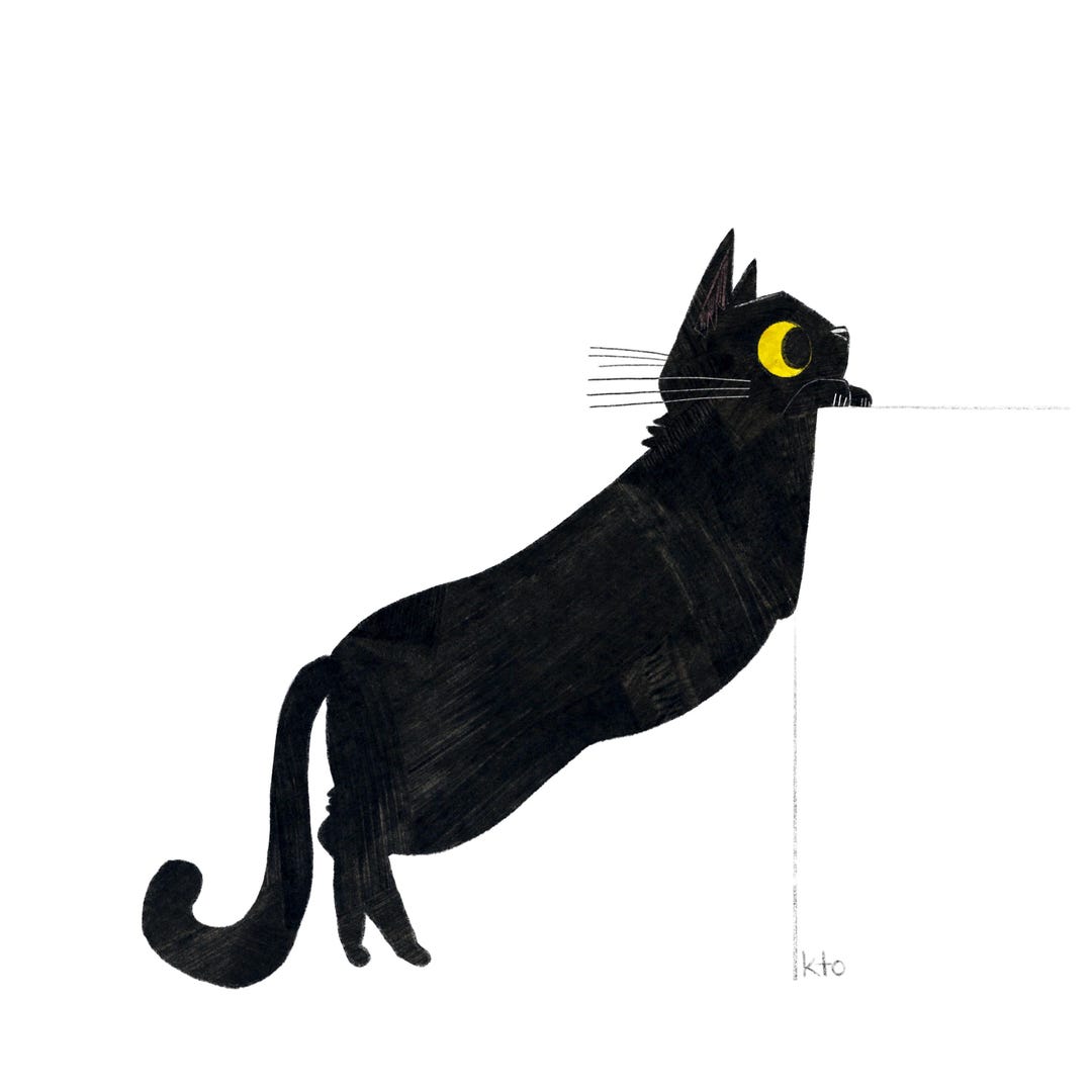 Black Cat Sneaky Peeky Print - Cat Illustration - Cute Art - Cat Lover ...