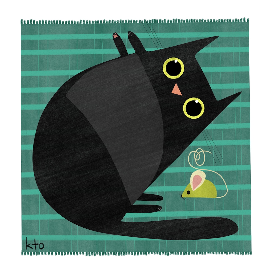 Cat and Mouse - Cute Art Print - Cat Lover Gift - Black Cat Happy ...