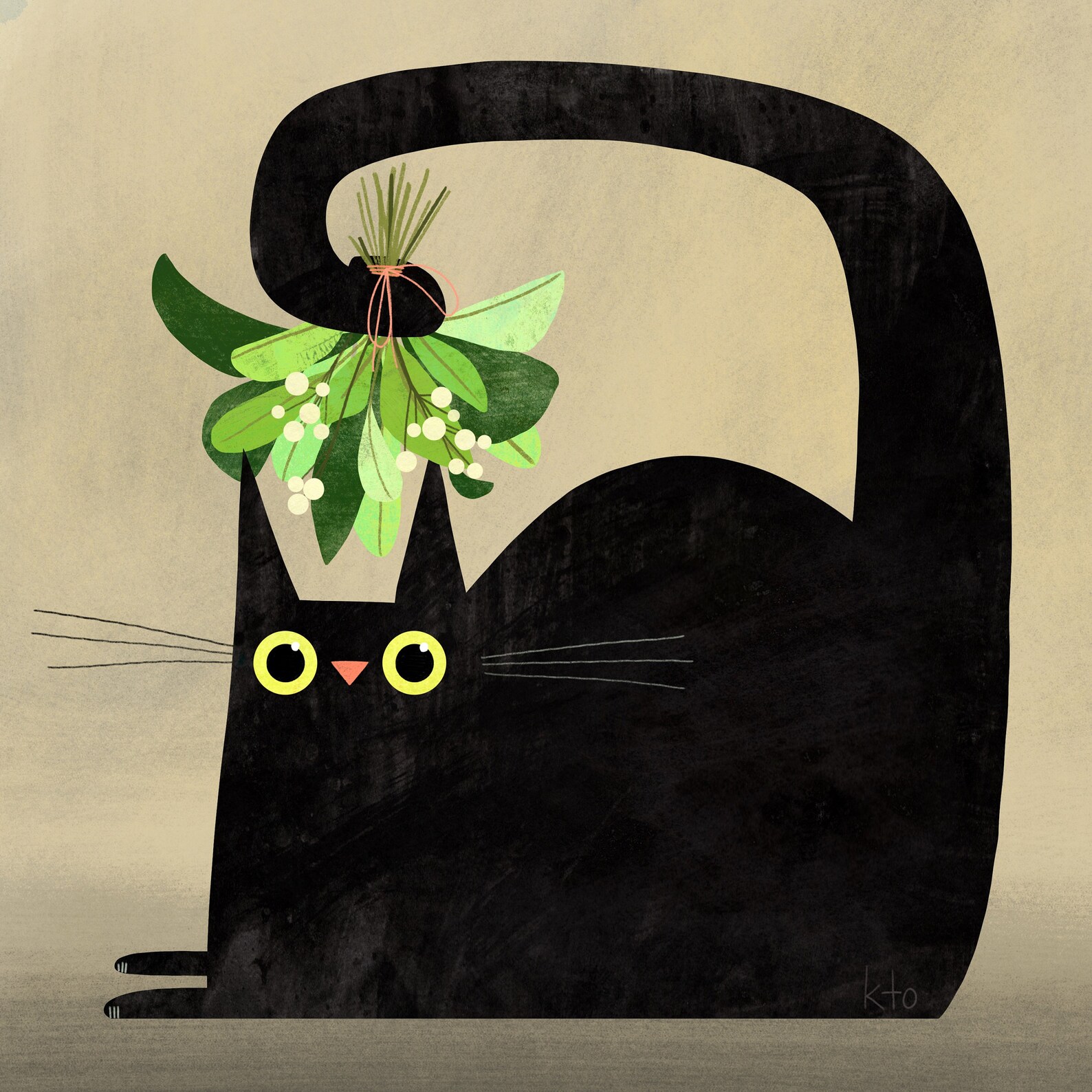 Mistletoe Cat Print Art Illustration Black Cat - Etsy