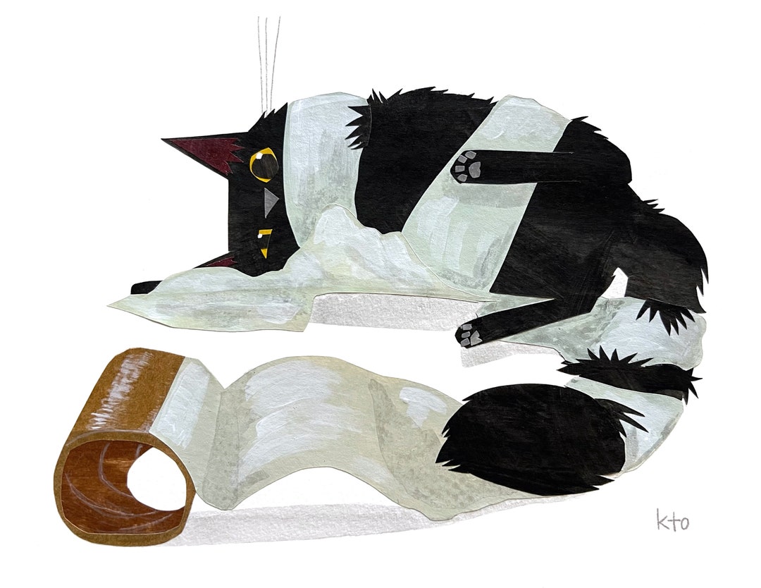 Black Cat 27 ROLL Collage Print - Black Cat October Cat Illustration ...