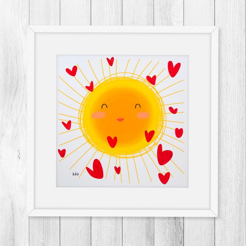 Sun Kiss Illustration Cute Sun Art Happy Sun Print | Etsy
