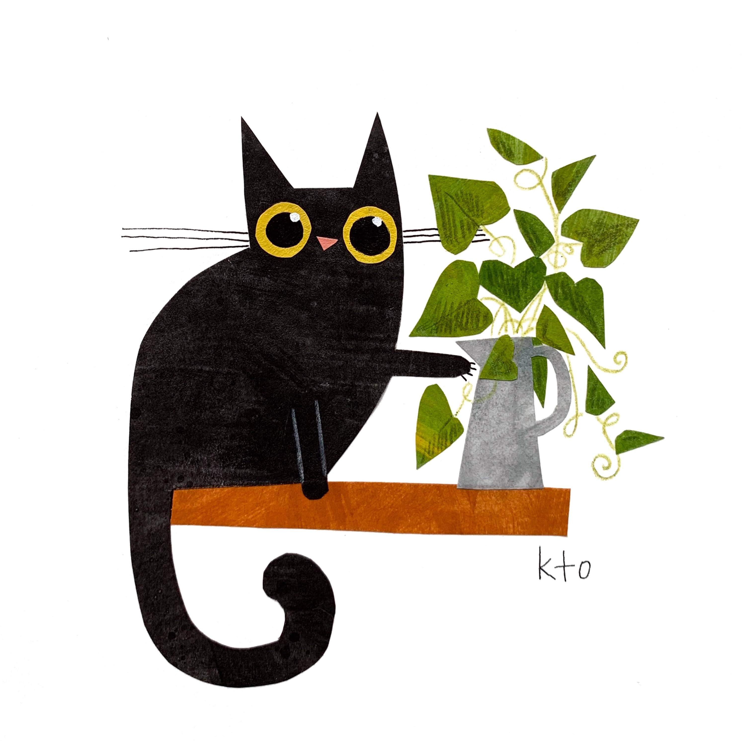 12x12 Cat Plant No Print Illustration Cute Cat Art - Etsy
