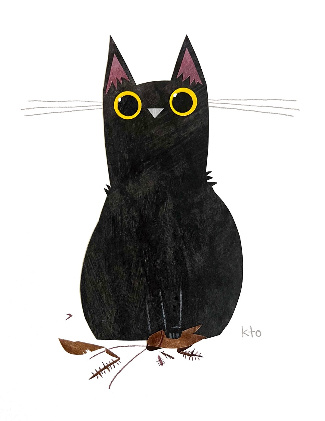 Black Cat 09 BRING Collage Print - Black Cat October Cat Illustration ...