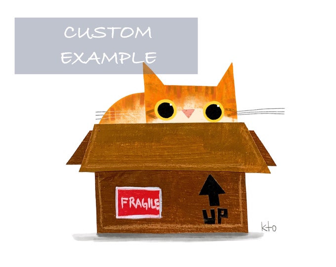 CUSTOM 8x8 Cat in Box Print - Collage Black Cat Orange White Cat Illustration - Cute Cat Art - Etsy