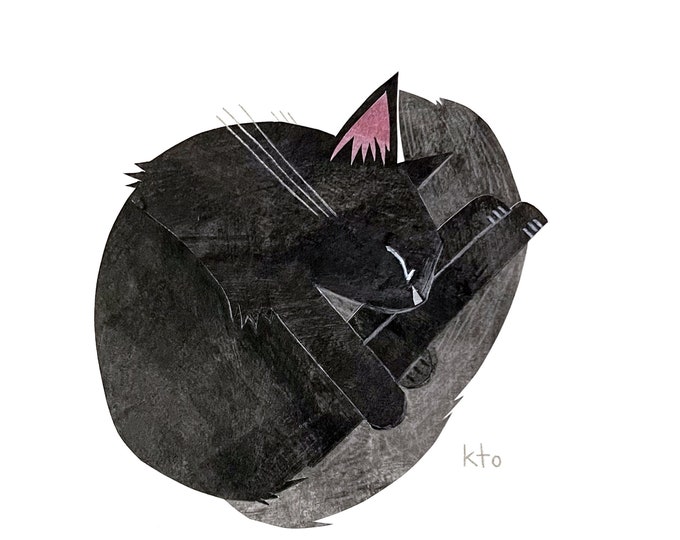 Black Cat 11 CURL Collage Print Black Cat October Cat Illustration Cute ...