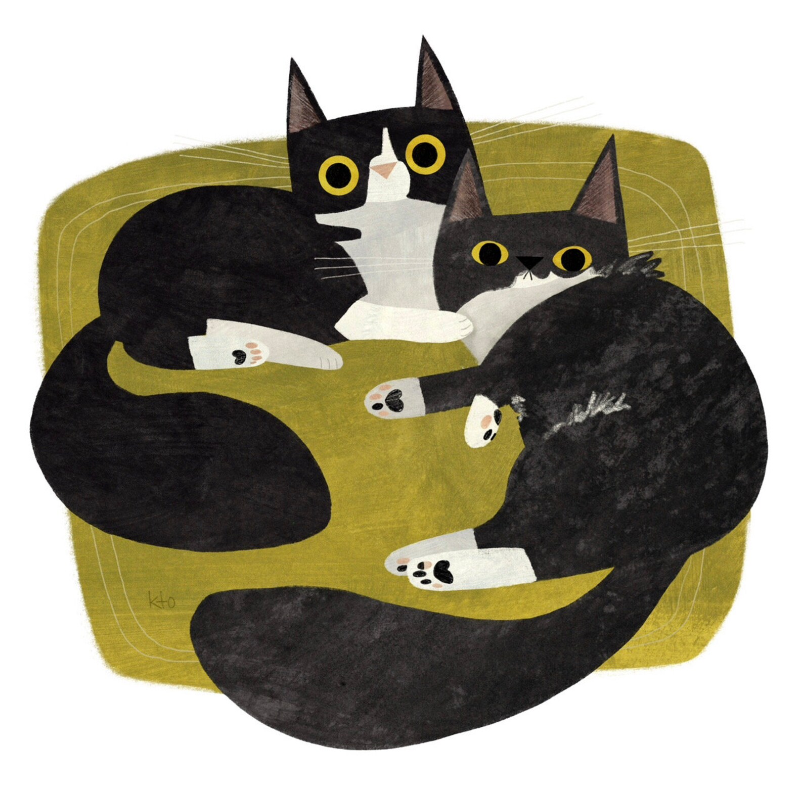CUSTOM 8x8 Two Lounge Cats - Cat Illustration - Cute Cat Art - Happy ...