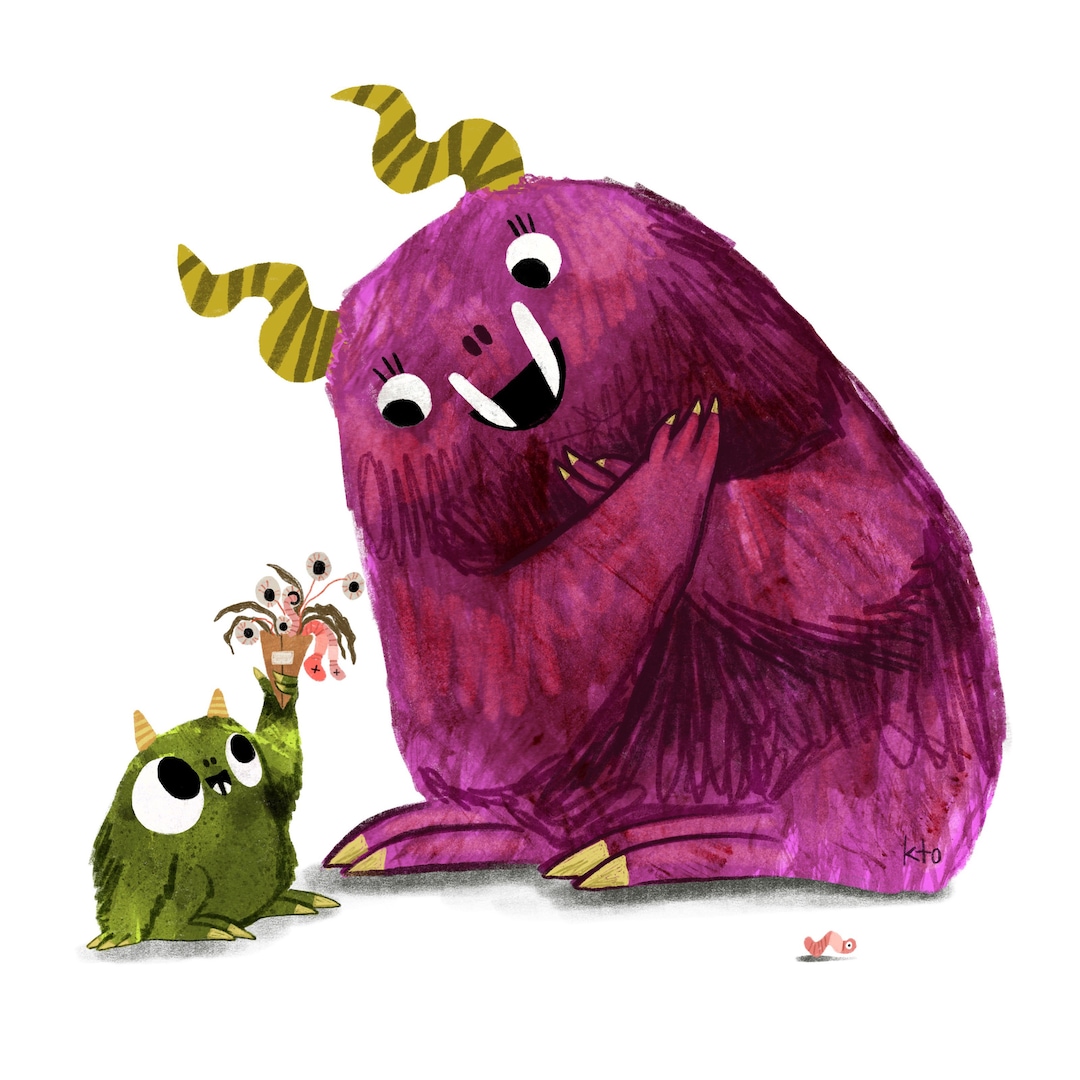 Monster Mom Love Print Cute Art Illustration Print Little Monster