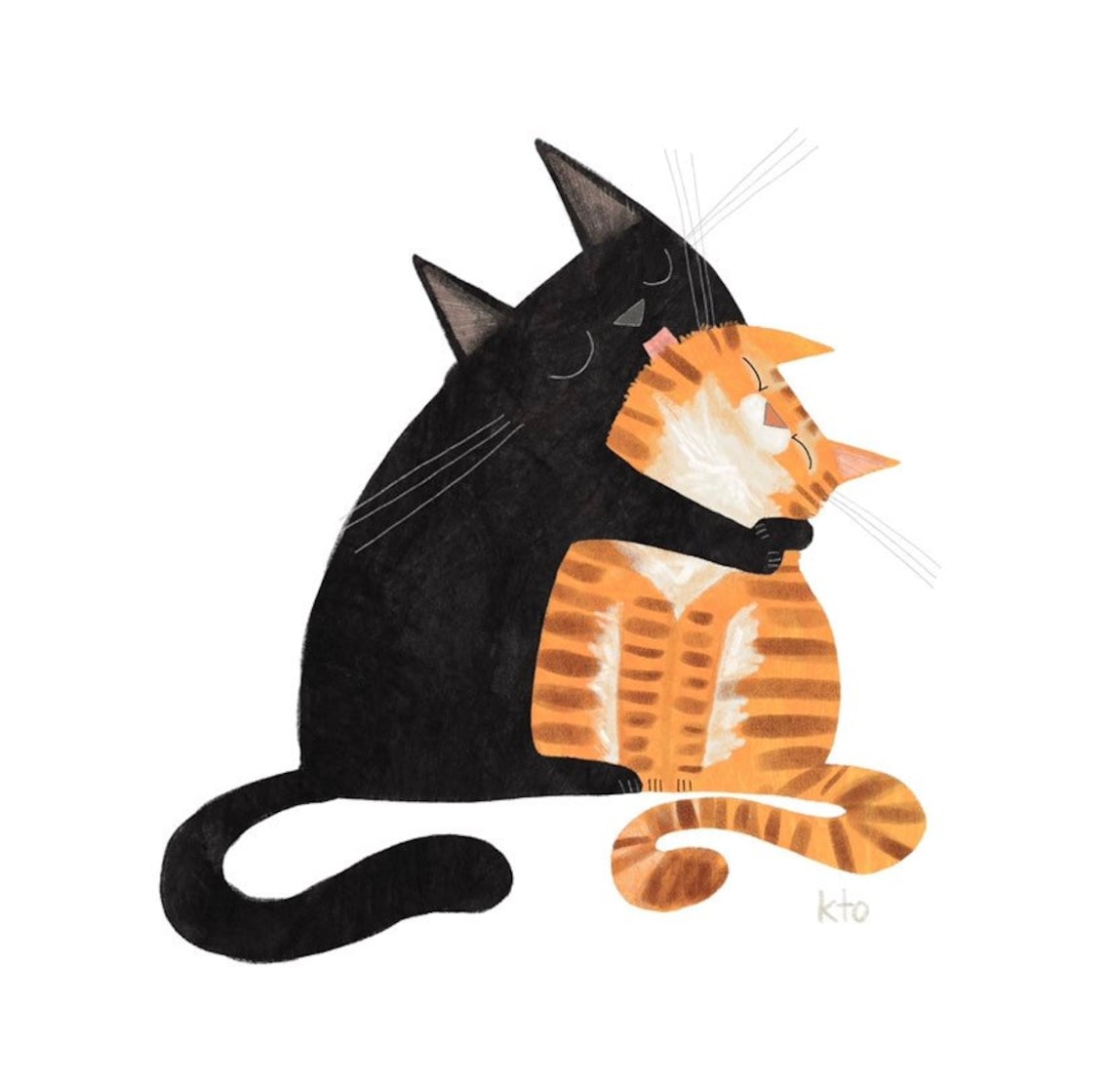 Kissy Face Cats Cat Illustration Cute Cat Art Happy Cats - Etsy