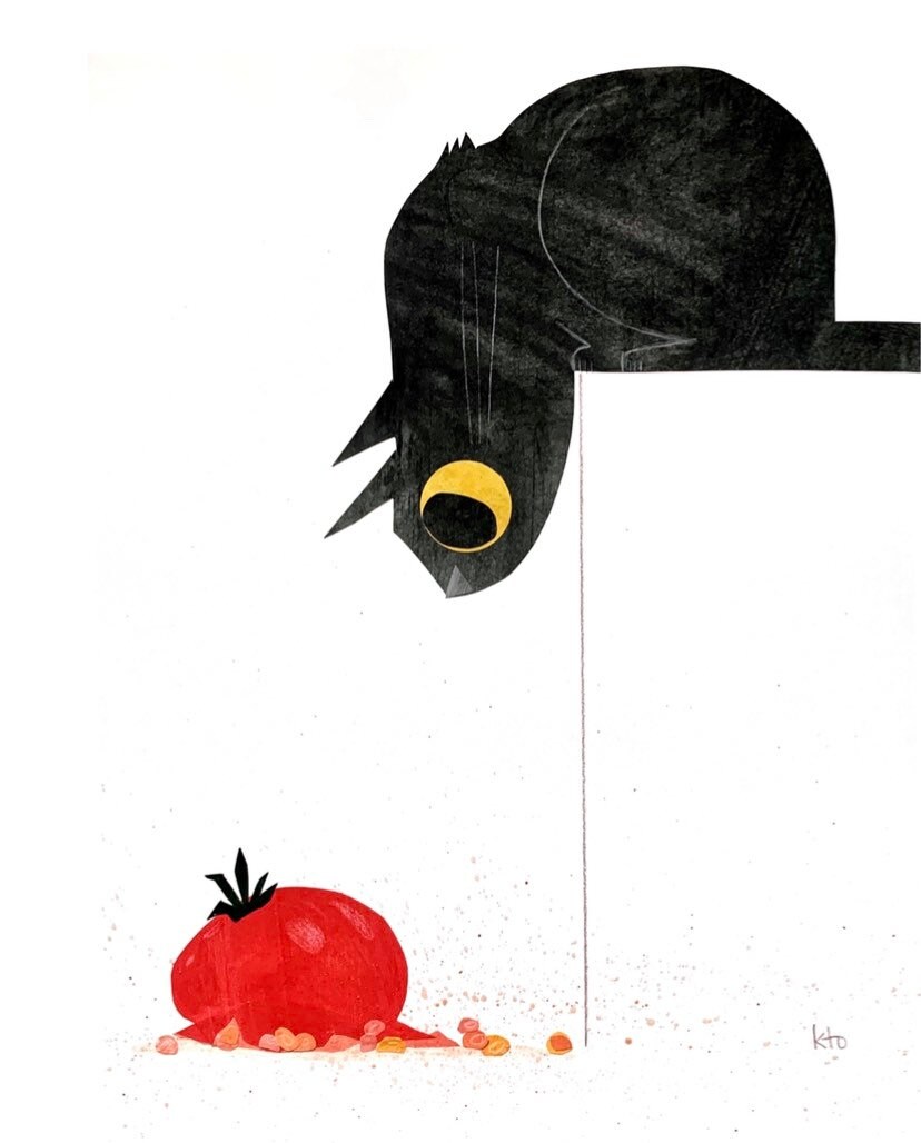 Black Cat Splat Tomato Print - Black Cat Illustration - Cute Cat Art - Etsy