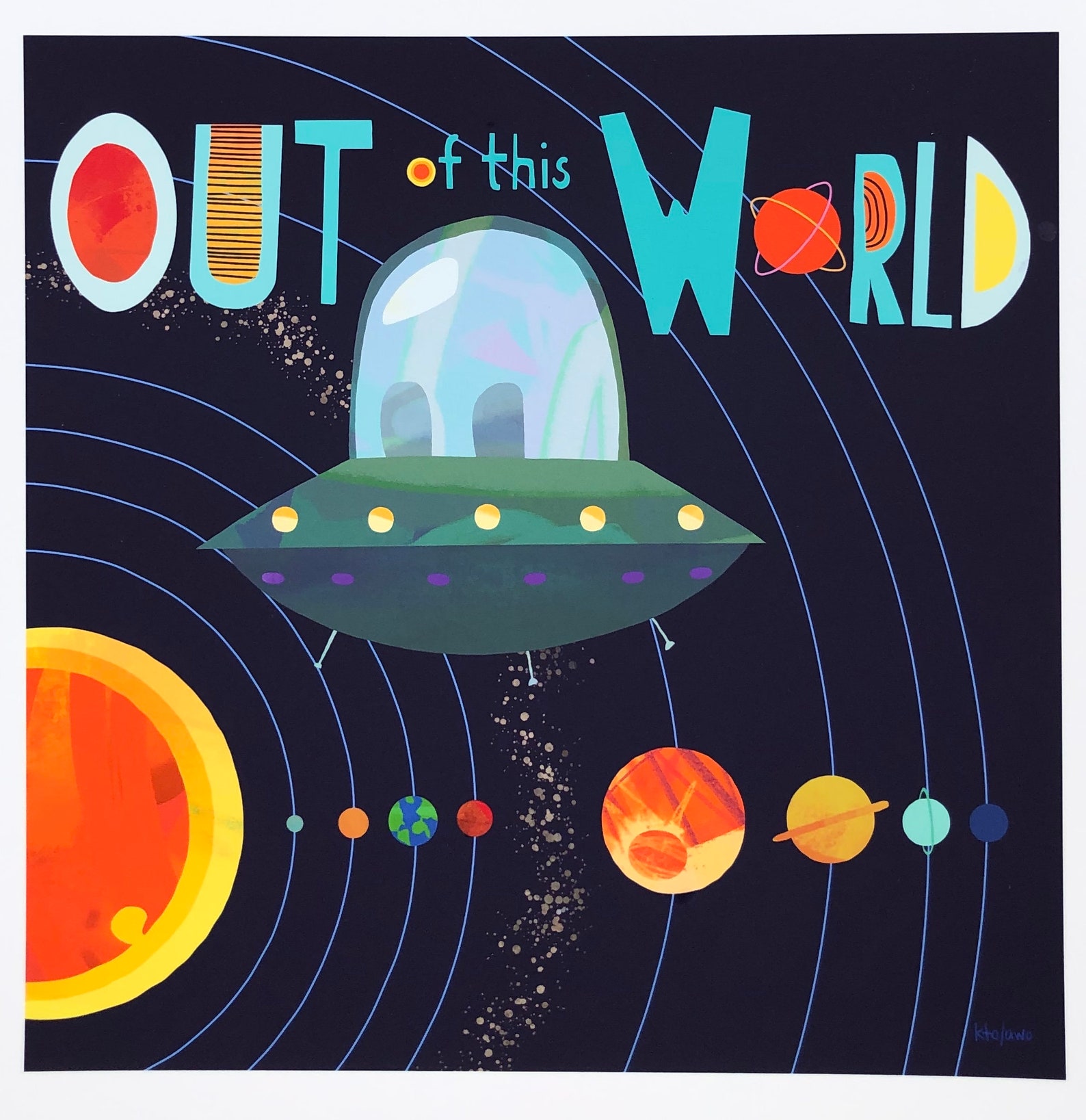 Space Art Solar System Illustration Spaceship and Planets - Etsy