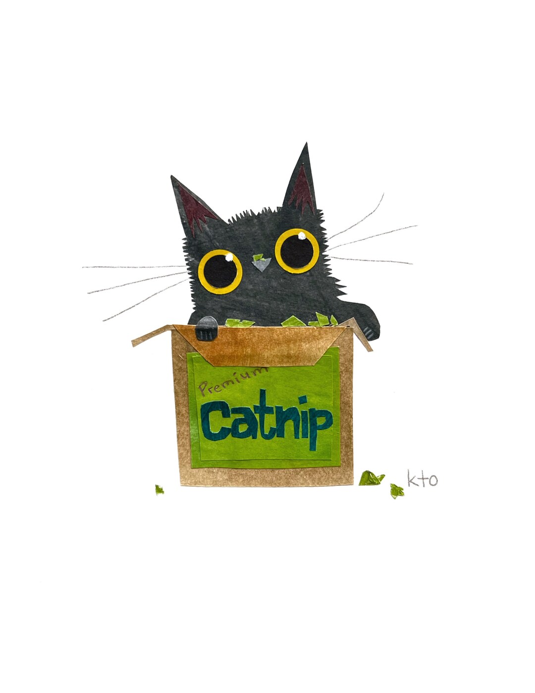 Black Cat 28 BITTY Collage Print - Black Cat October Cat Illustration ...