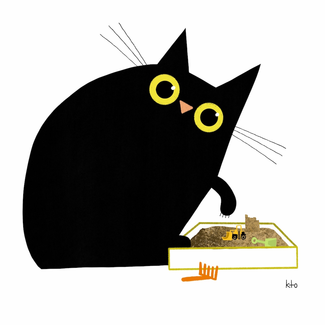 Sandbox Kitty - Cute Cat Art - Black Cat Illustration - Cat Print - Cat ...