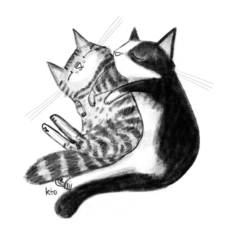 Snuggles Spoon Cat Art Print - Hugs - Cat Illustration - Cute Cat Art ...