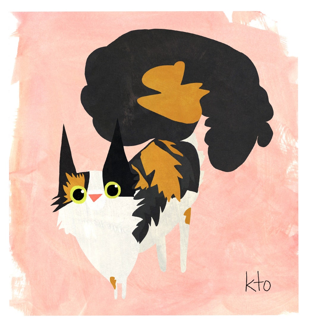 Calico Cat Art Print - Collage Cute Cat Illustration - Etsy