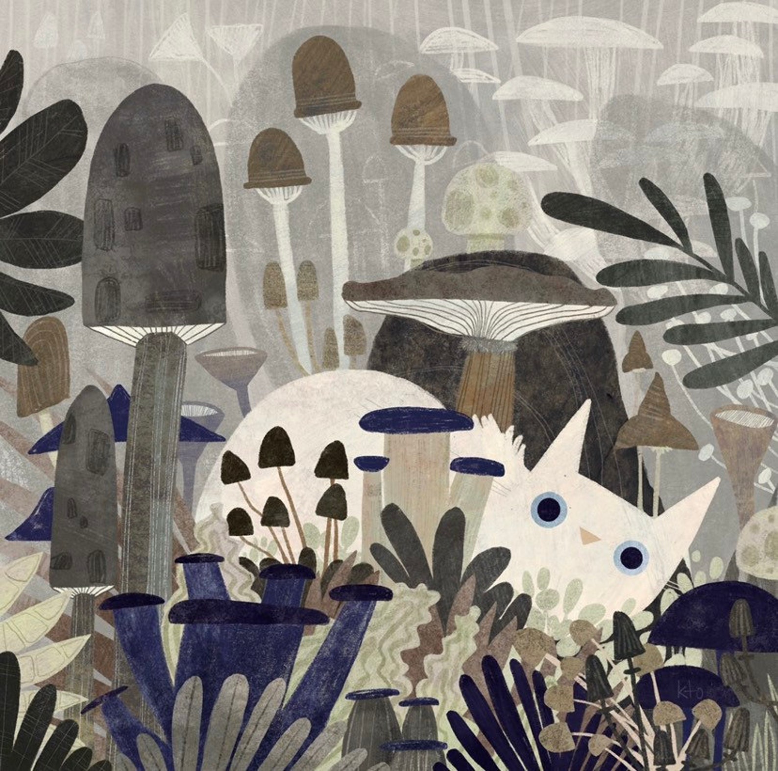 Mushroom Indigo Cat Art Print Illustration Cat Lover Gift - Etsy