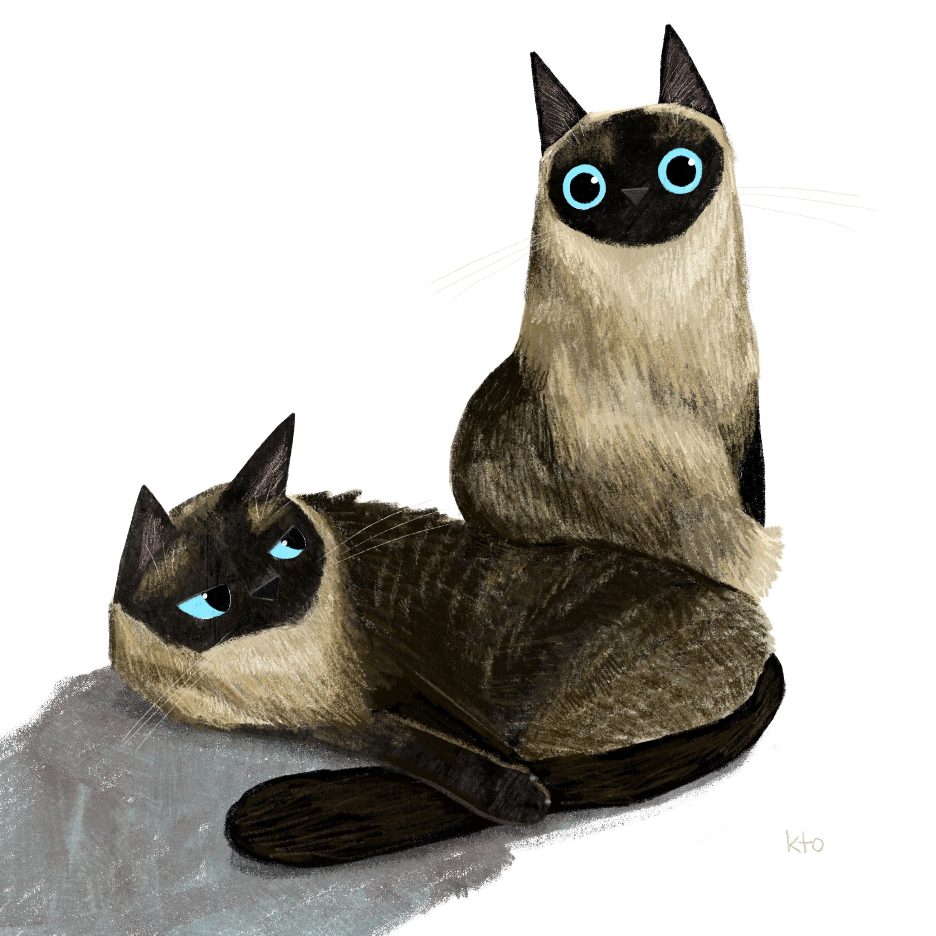 Two Siamese Cats Art Print - Cute Cat Illustration - Cat Lover Gift - Etsy