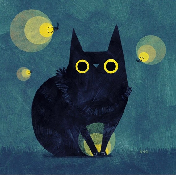 Black Cat Spark Print Firefly Lightning Bug Black Cat - Etsy