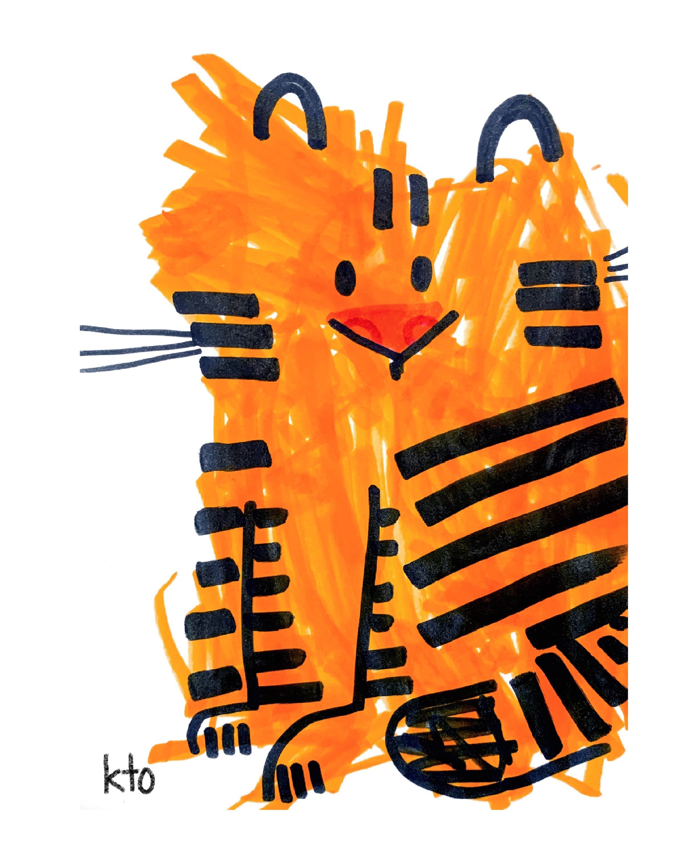 Tiger Doodle Cute Art Print Kid Art Scribble Cat | Etsy