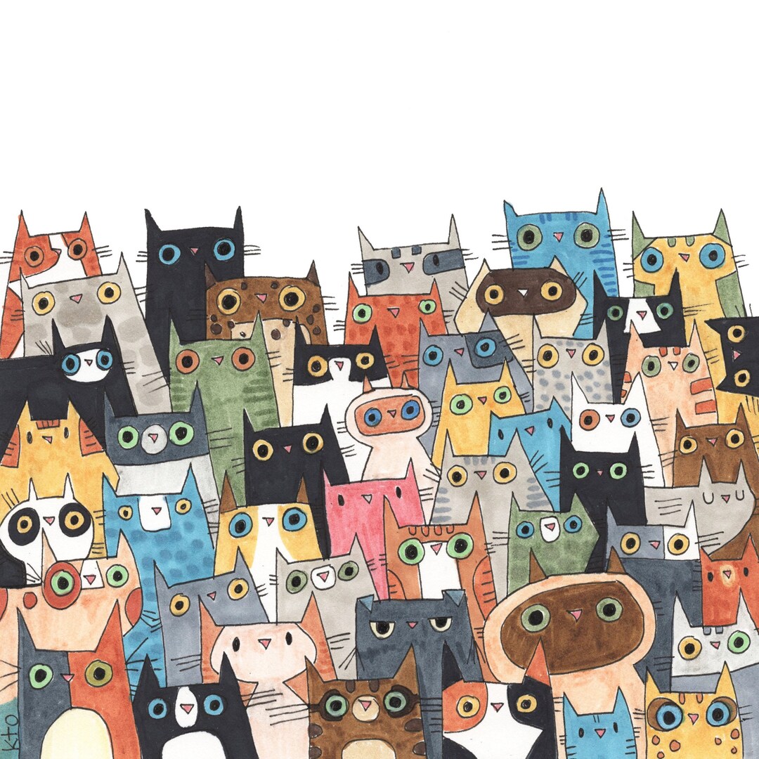 50 Cats Print Pen Ink Cat Art Illustration Cat Drawing - Etsy