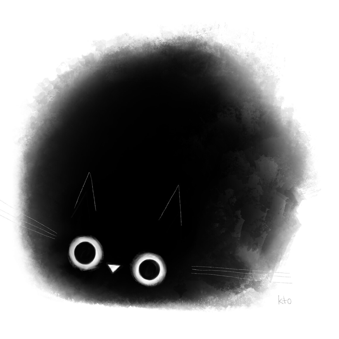 Black Cat Floof Poof - Black Cat Fur Print - Cat Illustration - Cute ...